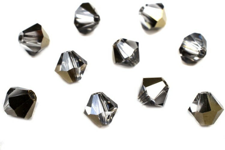 Бусины биконусы хрустальные 5мм, цвет CRYSTAL STARLIGHT GOLD HALF, 750-018, 10шт