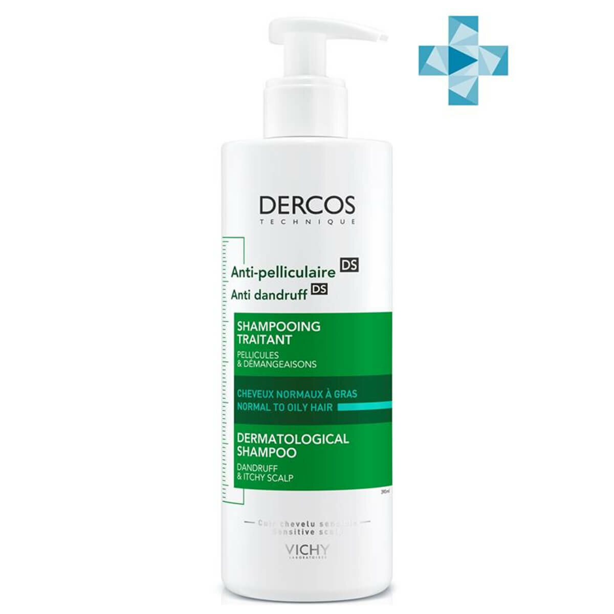 Dercos Интенсивный Шампунь-уход против перхоти для жирных и нормальных волос, 390 мл, VICHY
