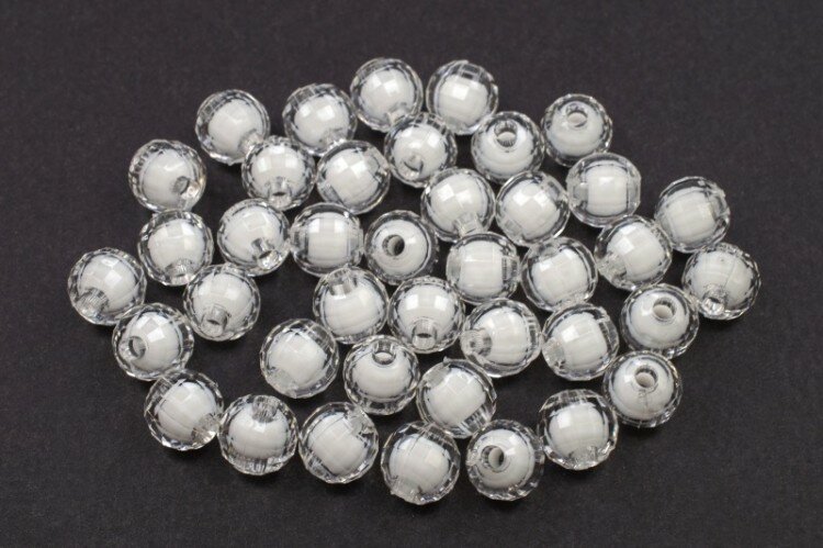 Бусины акриловые круглые граненые 8мм, отверстие 2мм, цвет белый, 540-358, 10г (около 40шт)