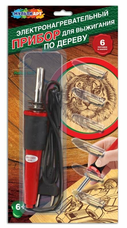 Набор для выжигания, выжигательный аппарат, 6 насадок MultiArt A02739-R (100)
