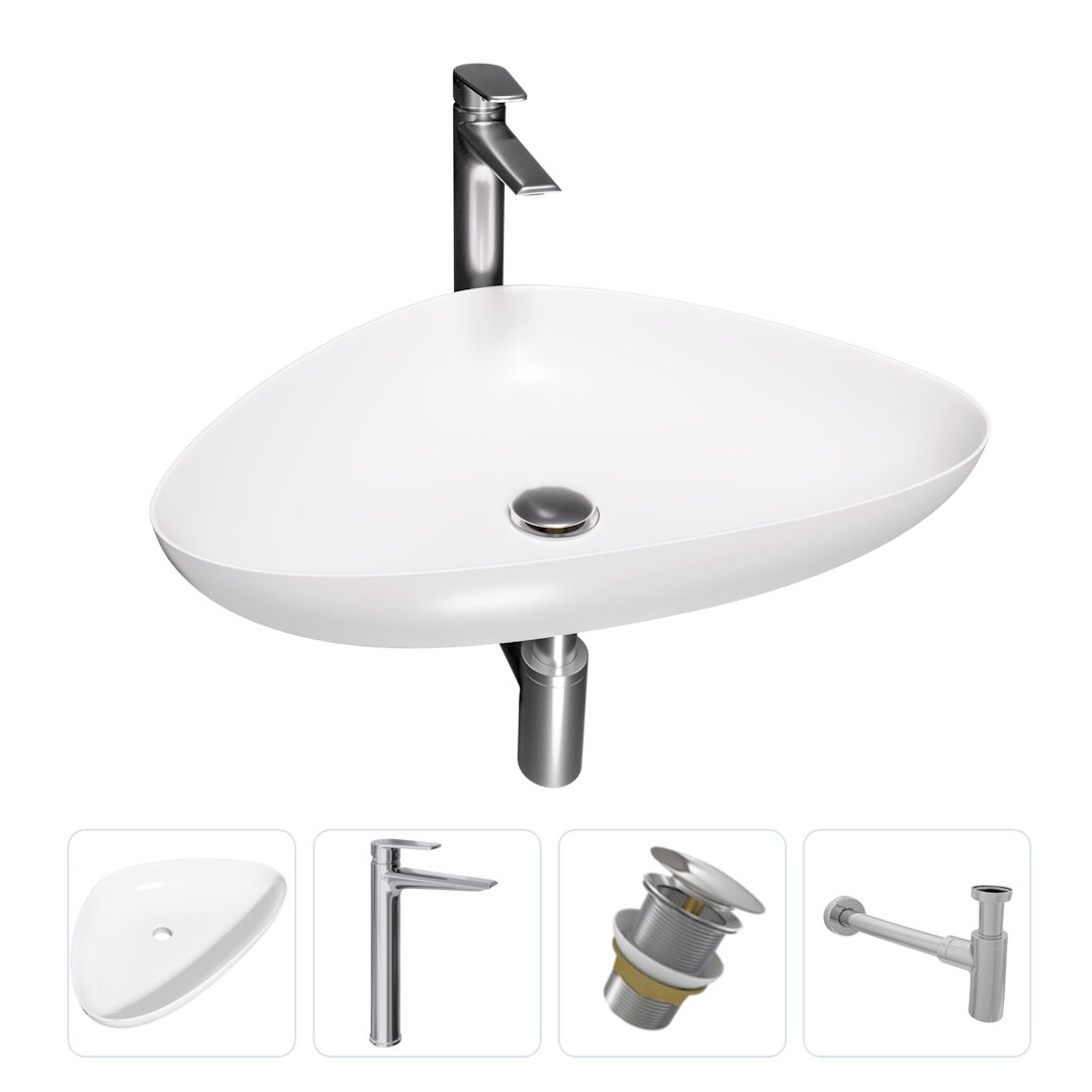 Раковина накладная для ванной Teymi Ellie 60 в комплекте смеситель высокий хром донный клапан клик-клак без перелива хром и сифон хром F13147