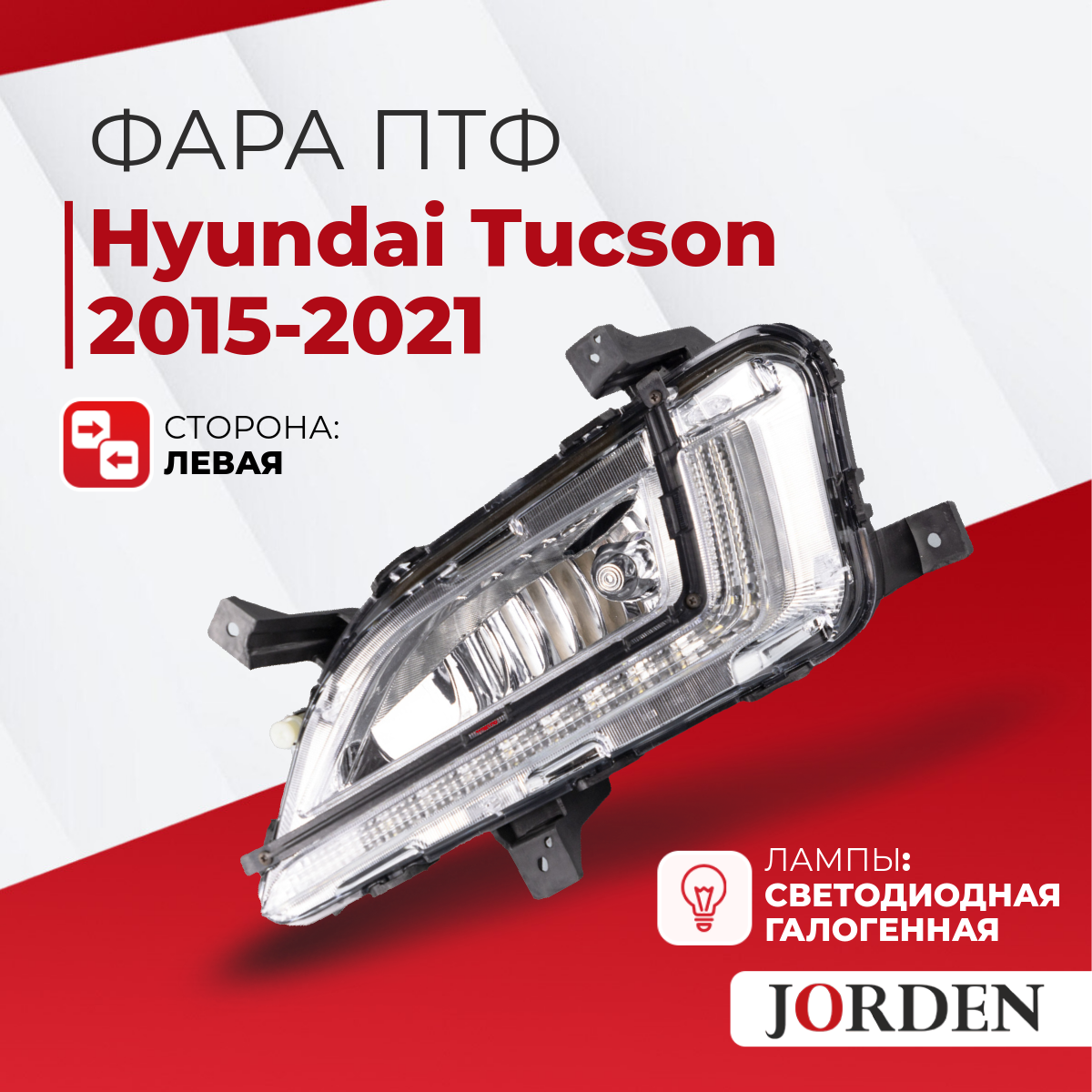 Фара противотуманная левая Hyundai Tucson 3 2018-2021 LED ПТФ, туманки авто Хендай Тусон 3 светодиодная передняя