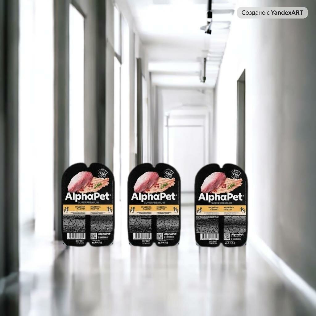 Влажный корм для котят, беременных и кормящих кошек AlphaPet Superpremium, с индейкой, паштет, 80 г, 3 шт