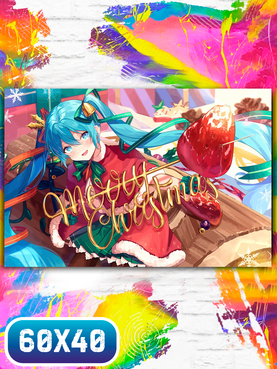 Картина по номерам на холсте новый год мику хацунэ (праздники, рождество, вокалоид, аниме) - 15896 Г 60х40