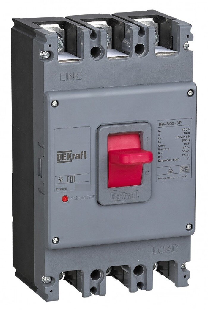 Автоматический выключатель DEKraft / ДеКрафт ВА-305 в литом корпусе, 3P 400А, 35кА, 22762DEK / электроавтомат