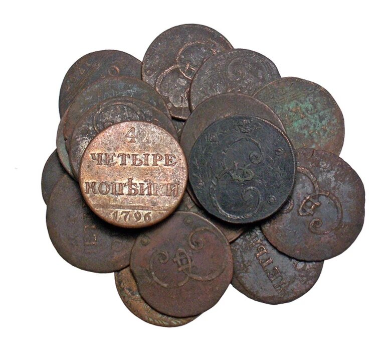 4 копейки 1796 года Екатерина II, 1 штука медь т/н сувенирная копия монеты, нумизматика, деньги для коллекции