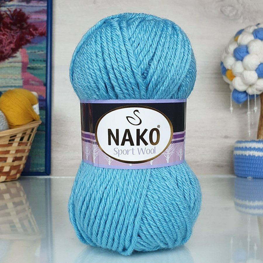 Пряжа Nako SPORT WOOL 6199 гол. лагуна (5 мотков)