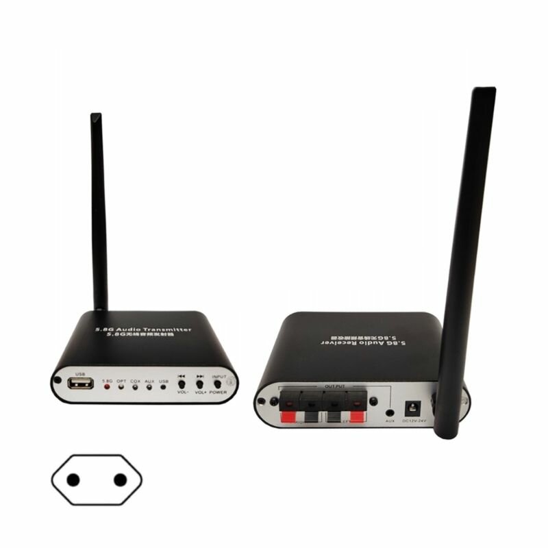 Беспроводной музыкальный передатчик-приемник 5.1-канального оптического коаксиального объемного звука и усилитель мощности AUX 2x40 Вт, один передатчик, один приемник, евровилки