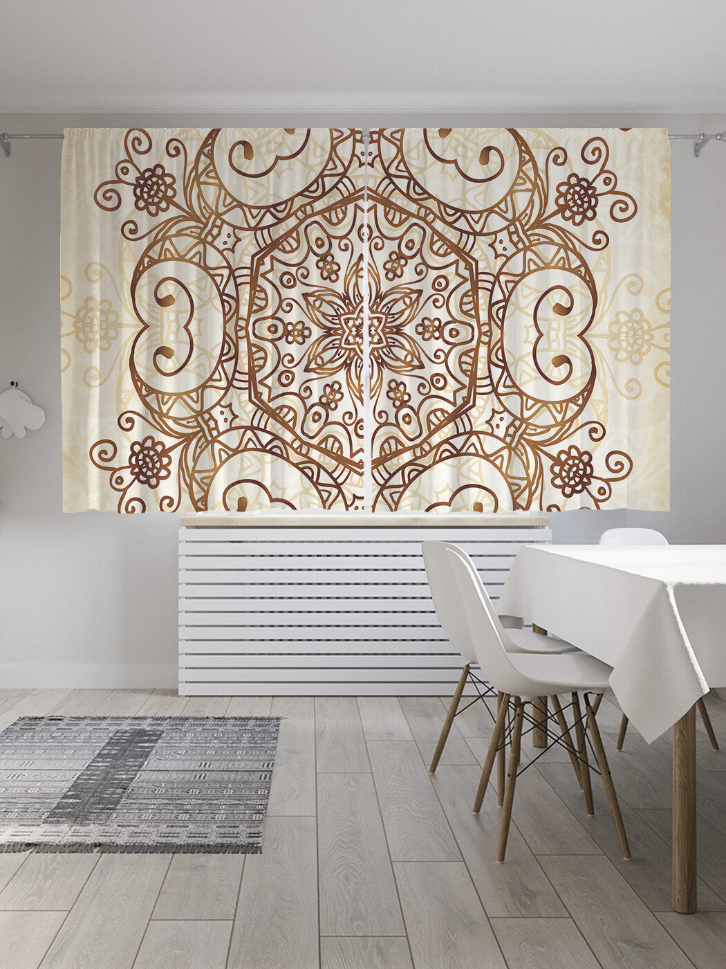 Фотошторы короткие "Индийские мотивы мандалы", 2 полотна шириной по 145 см, высота 180 см, JoyArty