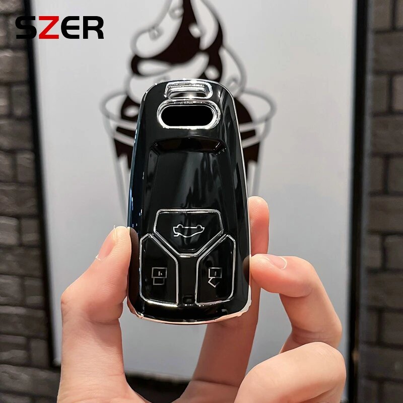 Модный ТПУ чехол для автомобильного ключа с дистанционным управлением для Audi A4 B9 A5 A6 8S 8W Q5 Q7 4M S4 S5 S7 TT TTS TFSI RS защитный брелок без ключа Silver Black