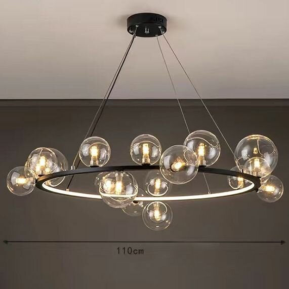 Современная черная прозрачная люстра в виде шара с пузырьками, D110 см, теплый свет