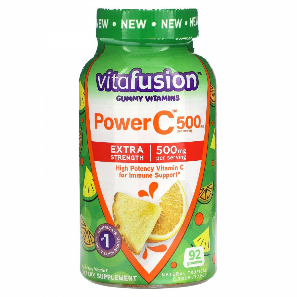 VitaFusion, Жевательные витамины Power C, усиленная сила действия, тропические цитрусовые, 92 штуки