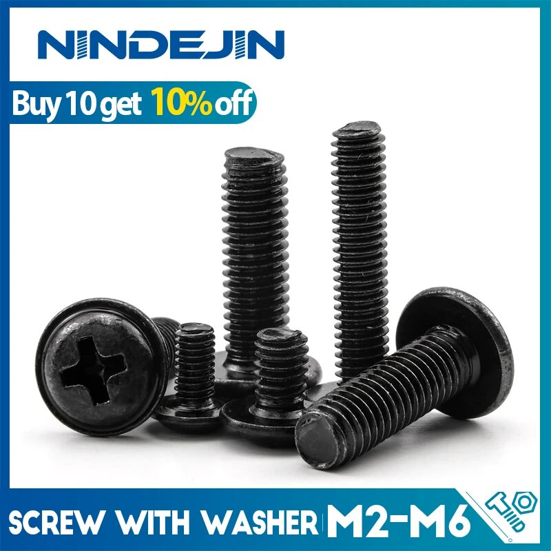 NINDEJIN Винты М2 М2.5 М3 М4 углеродистая сталь крест Phillips M2 100pcs, 4 мм