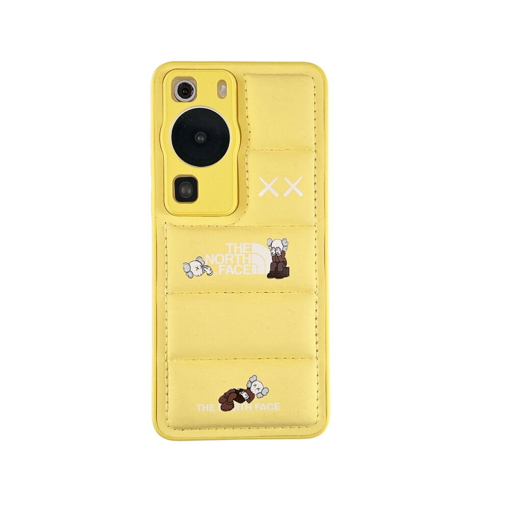 Чехол для Huawei P60 / P60 Pro желтый силиконовый дутый пуховик North Face