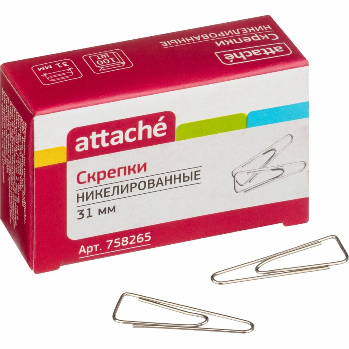 Скрепки Attache (31мм, металлические, треугольные, никелированные) 100шт, 10 уп.
