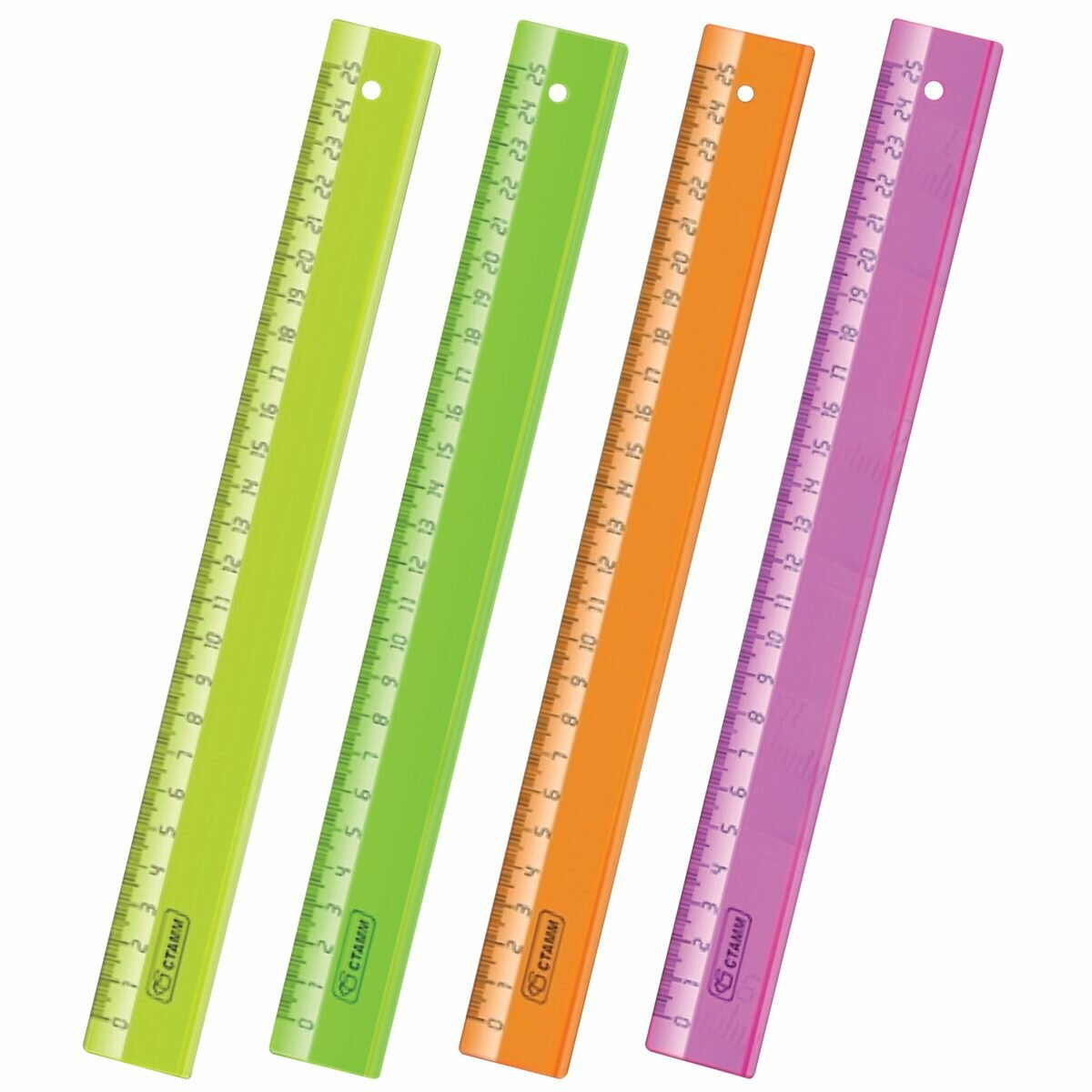 Линейка 25см Стамм Neon Cristal, прозрачная неоновая, 20шт. (ЛН22)