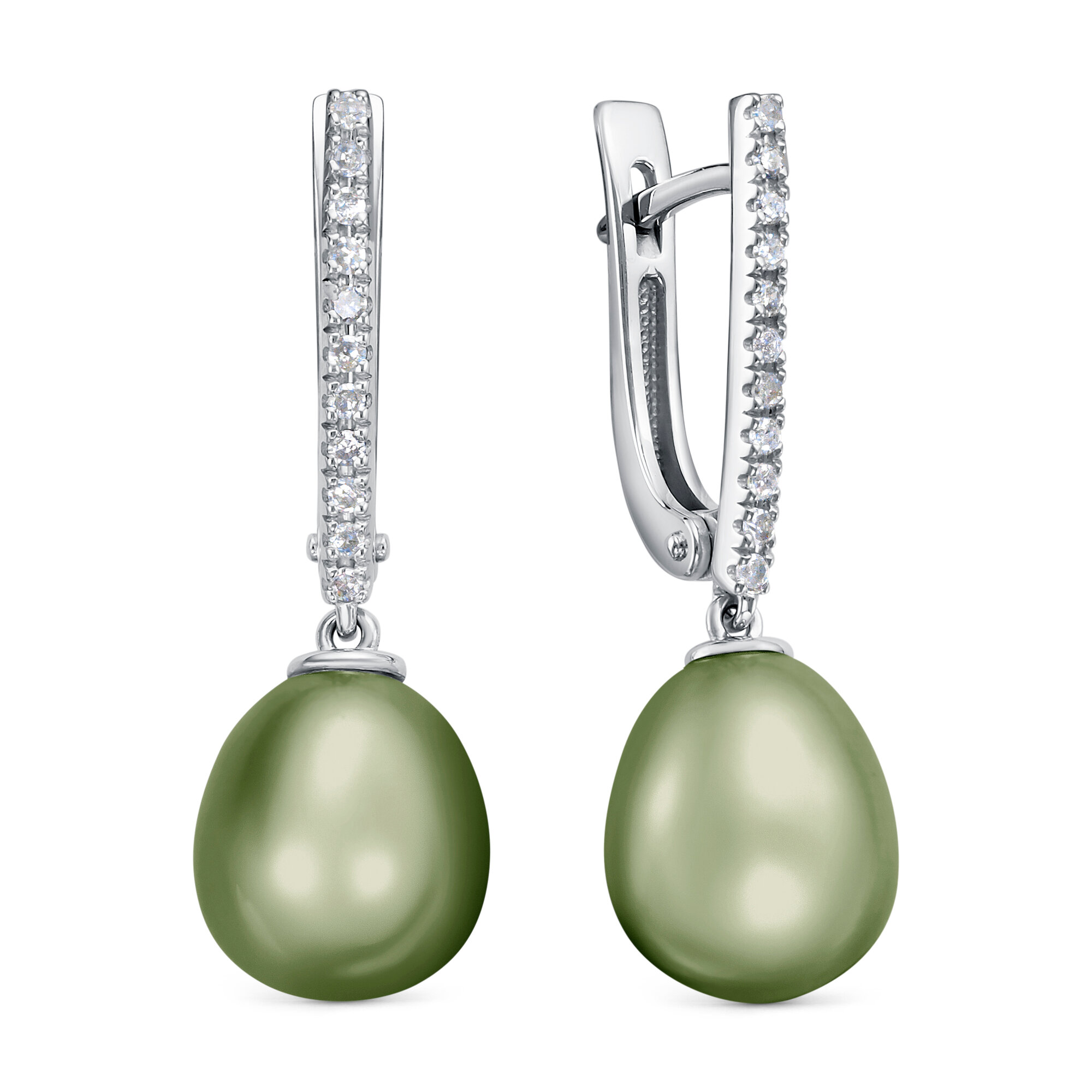 Серьги, белое золото, 585 проба, бриллиант, жемчуг