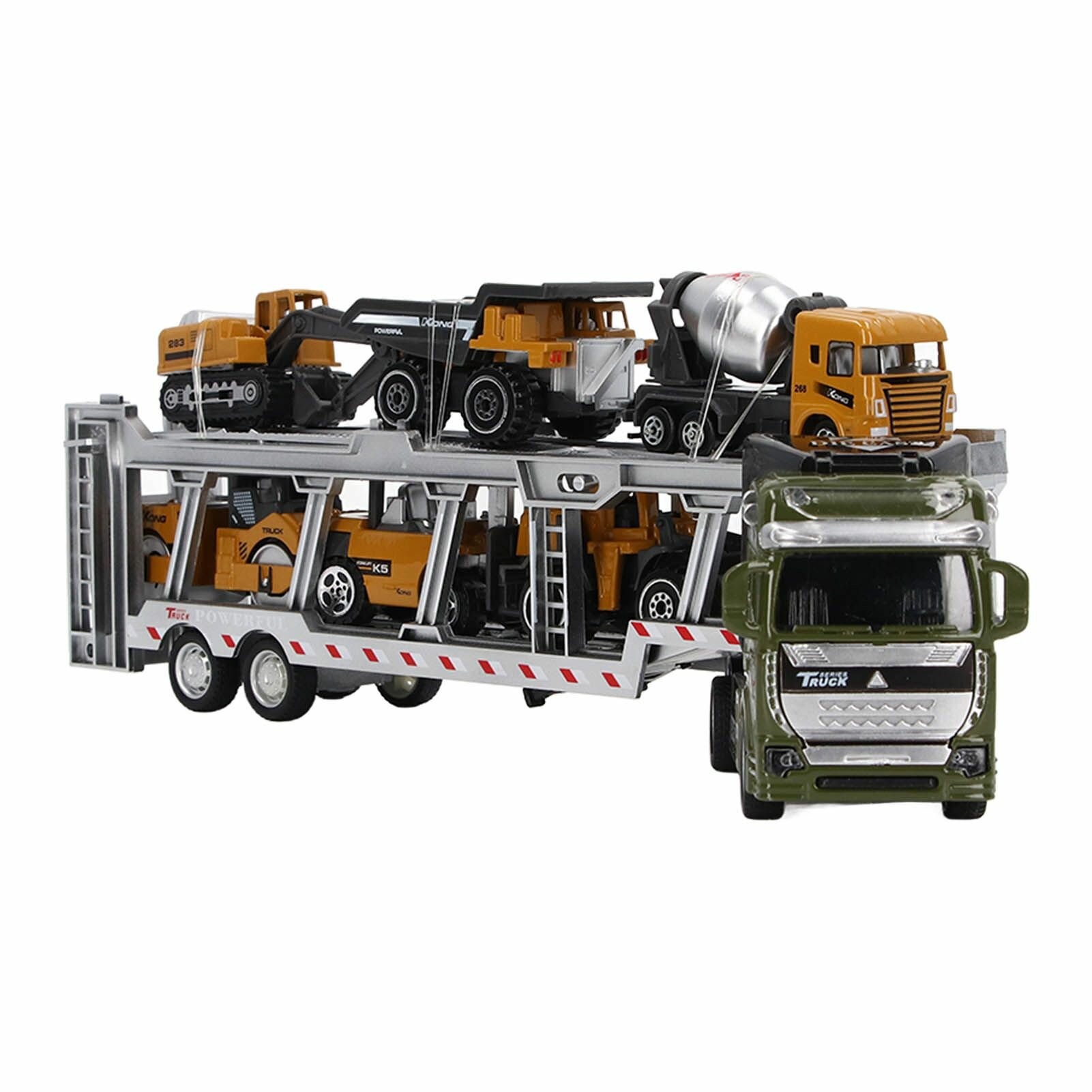 Игрушечный грузовик с 7 в 1 и 6 маленькими строительными машинами, зеленый, длина 32 см, для детей и коллекционеров