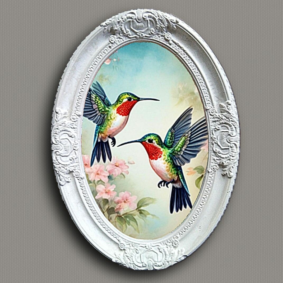 Картина-принт "Колибри". Пара птичек. Две птицы. В раме ручной работы, винтажная картина панно