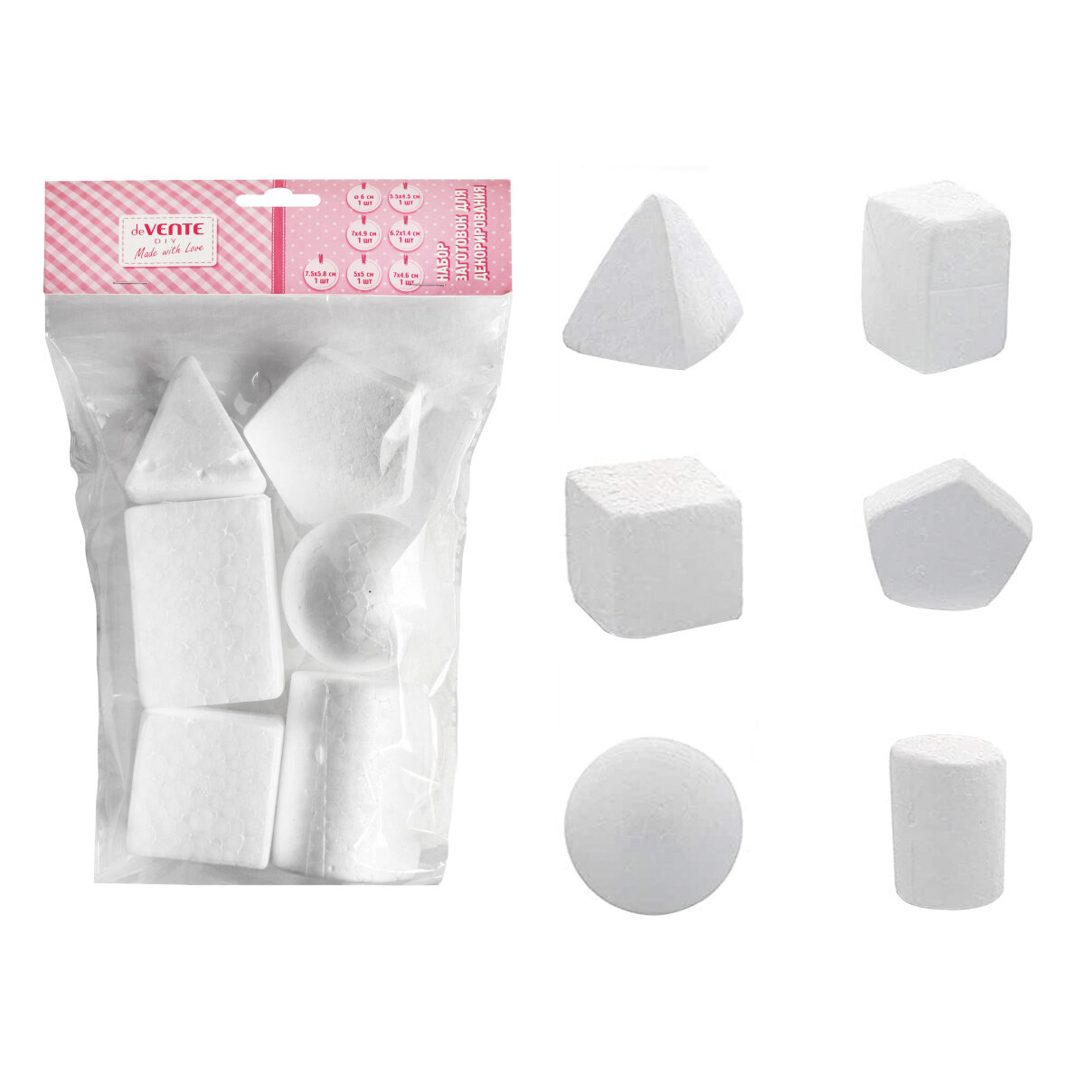 Набор пенопластовых заготовок DeVENTE "Геометрические фигуры" 8003931, белый, 7 штук