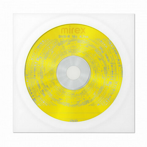Диск DVD-R MIREX, 4.7 ГБ 16x бумажный конверт, 1 штука, UL130003A1C