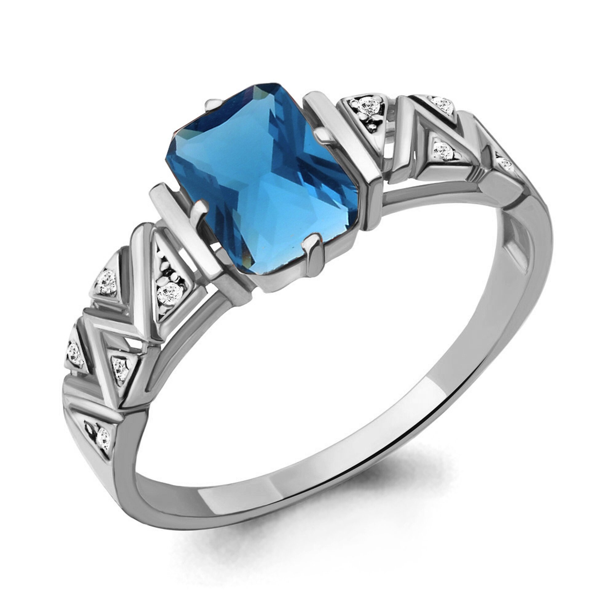 Кольцо, серебро, 925 проба, родирование, фианит, Лондон топаз