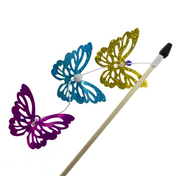 Дразнилка-удочка для кошек Кот Лукас Бабочка-Гало Калейдоскоп, деревянная палочка, 50 см