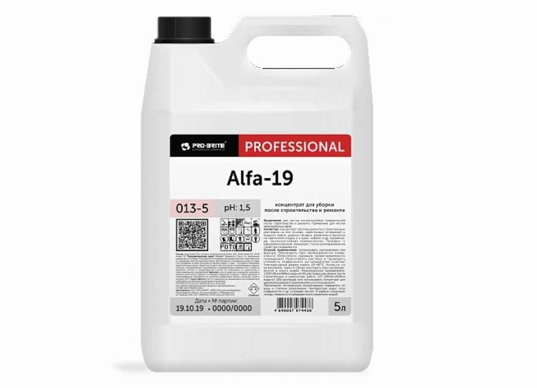 Alfa-19 Pro-Brite моющее средство концентрат для уборки после строительства и ремонта, 5 л