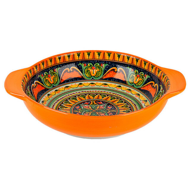 Салатник NOUVELLE HOME Arabesque 24,5х20,5см 1,2л с ручками фарфор желтый