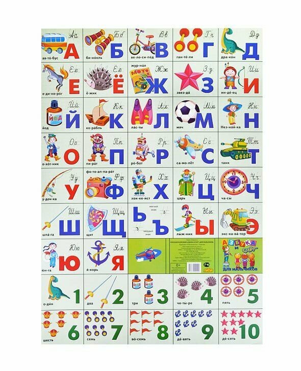 Плакат разрезной Литур Азбука русская, счет (для мальчиков) (978-5-9780-0210-2)
