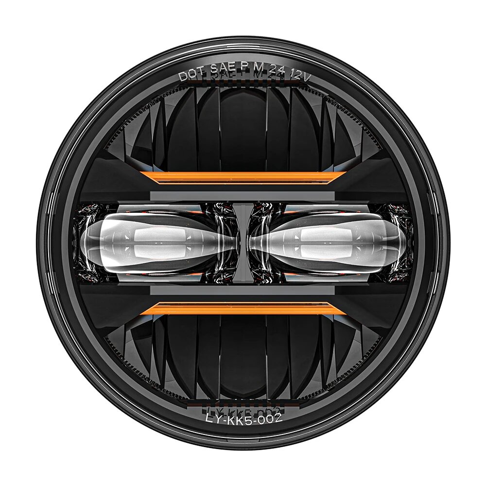 Универсальная круглая мотоциклетная фара 5,75 дюйма, желтая DRL, мото-фара для Harley Sportster Cafe Racer Honda Yamaha Suzuki Black