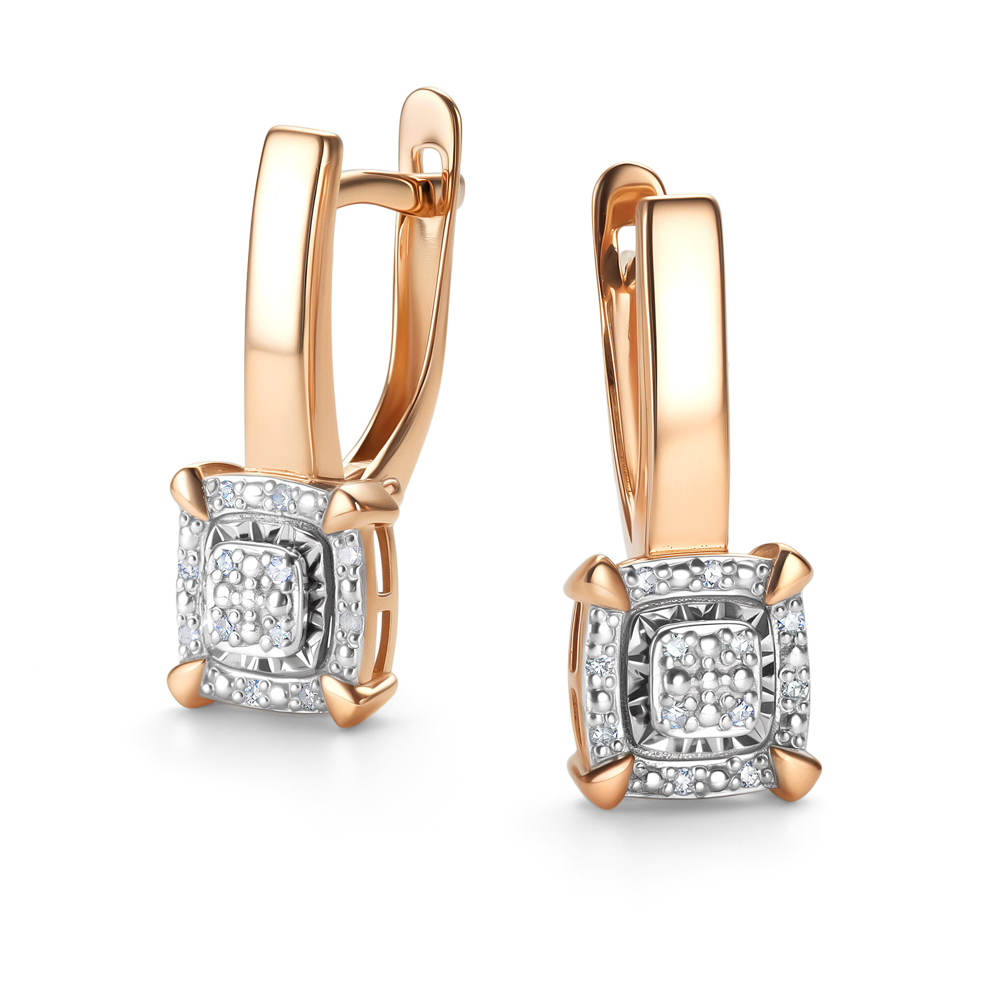Серьги, красное золото, 585 проба, бриллиант