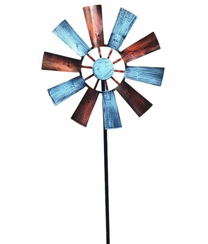 Вращающаяся металлическая ветряная мельница для сада и террасы — стильный декор для клумбы, забора и ландшафтного дизайна