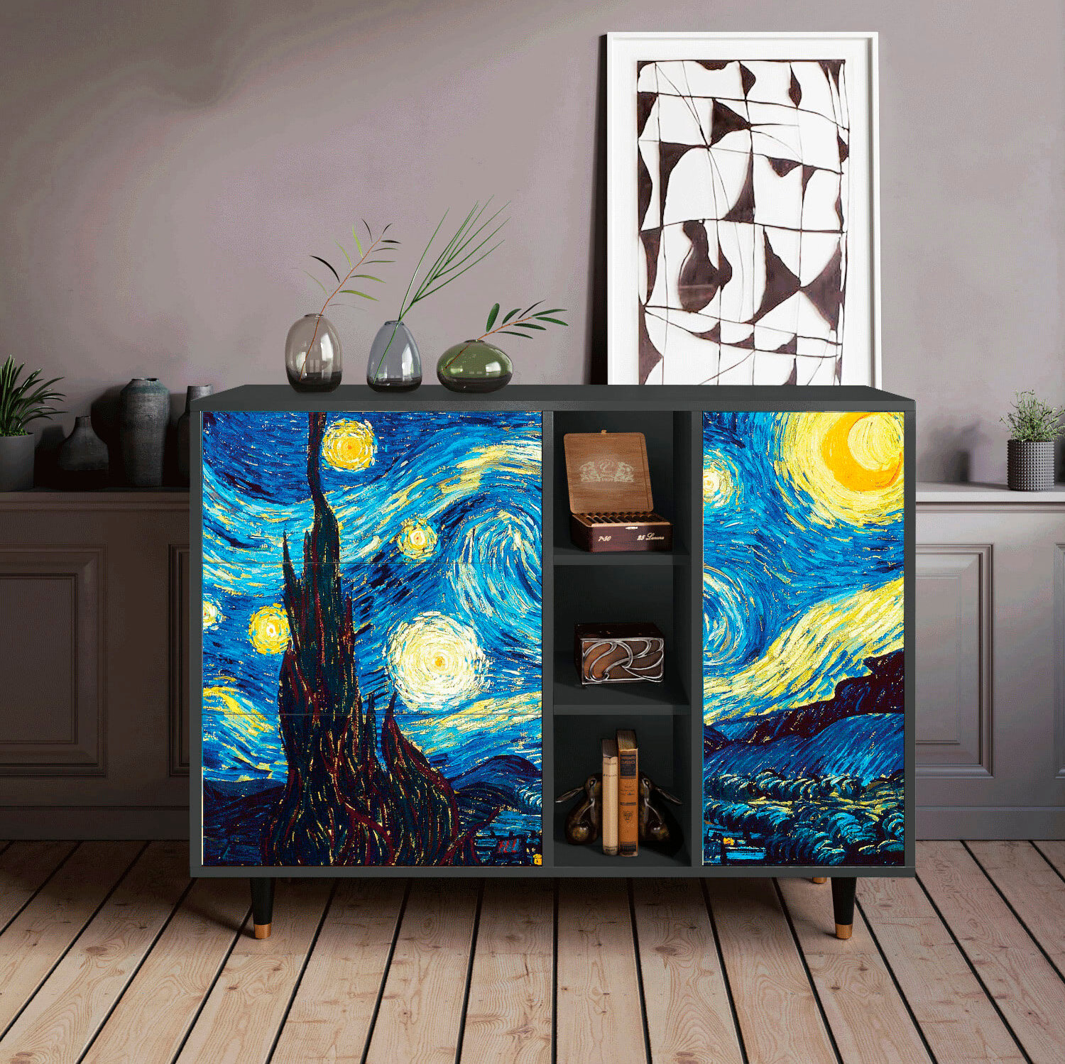 Комод - STORYZ - BS2 The Starry Night by Vincent van Gogh, Разер - 125 x 97 x 48 см , Цвет корпуса - Антрацит