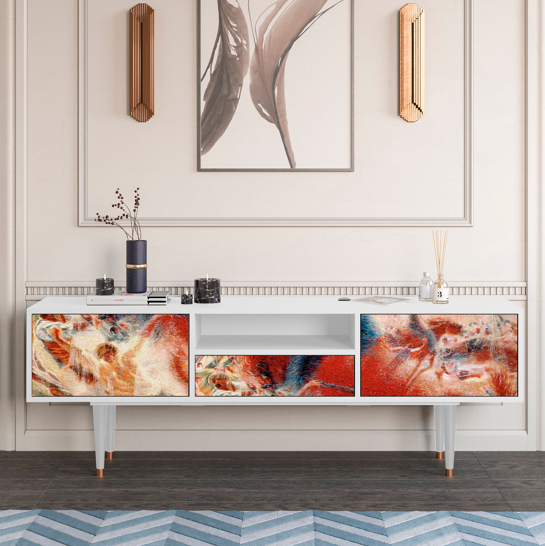 ТВ-Тумба - STORYZ - T6 The City Rises by Umberto Boccioni, Размер - 170 x 69 x 41 см, Цвет корпуса - , Белый