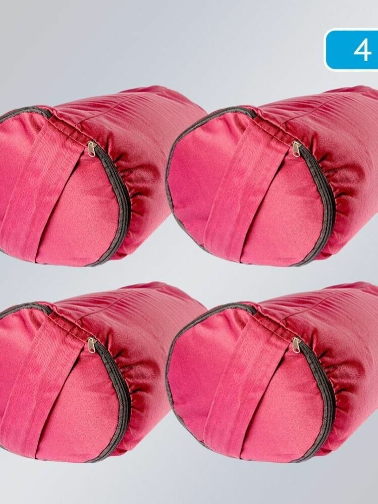 Валик для йоги (4 ШТ!) "Вдохновение природы", гречишная лузга, 2 чехла, можно регулировать плотность 60 см, бордовый