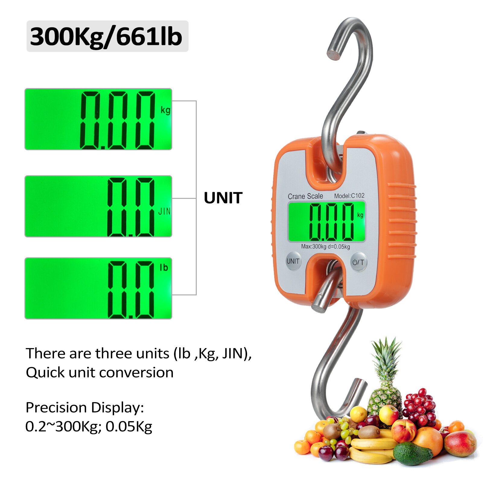 Мини-весы крановые 300 кг с крюком, водозащитные, ЖК-дисплей