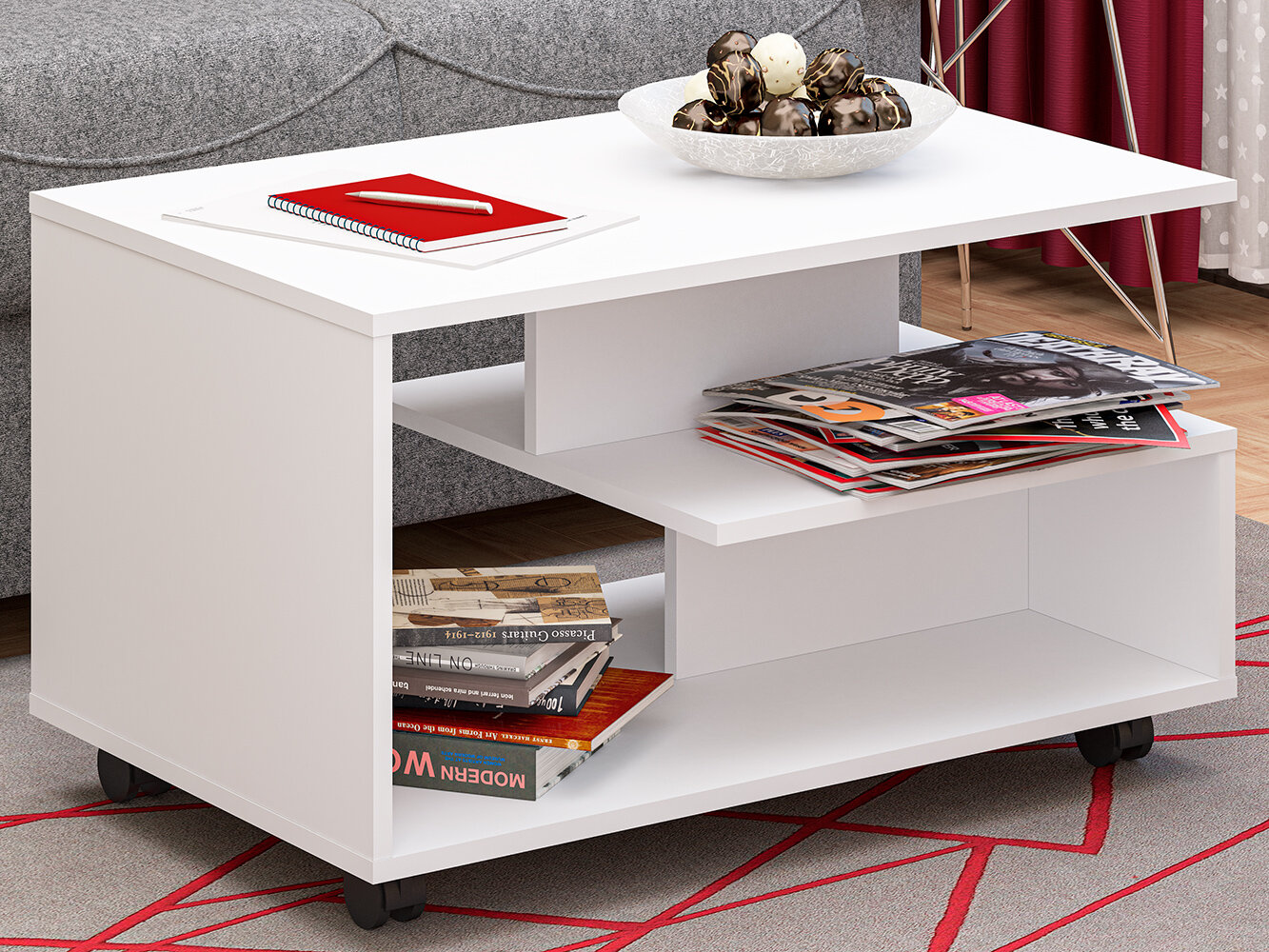 Журнальный стол МК "Пирамида" Оникс, ЛДСП, цвет белый, 45 х 80 х 50 см.