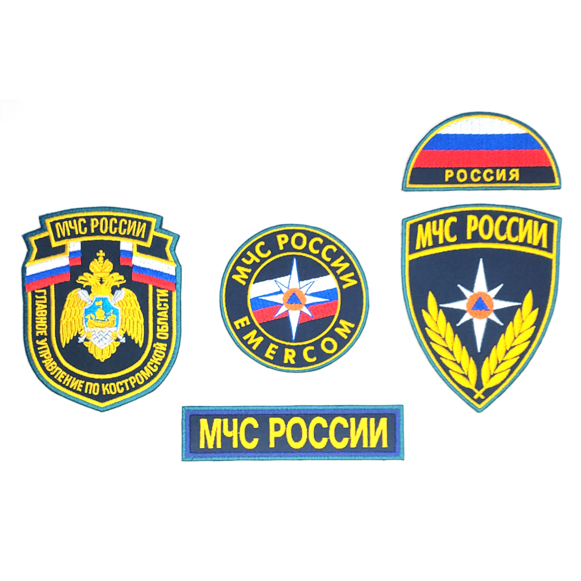 Шевроны и нашивка МЧС России Главное управление по Костромской области нового образца вышитые, комплект из 5 штук