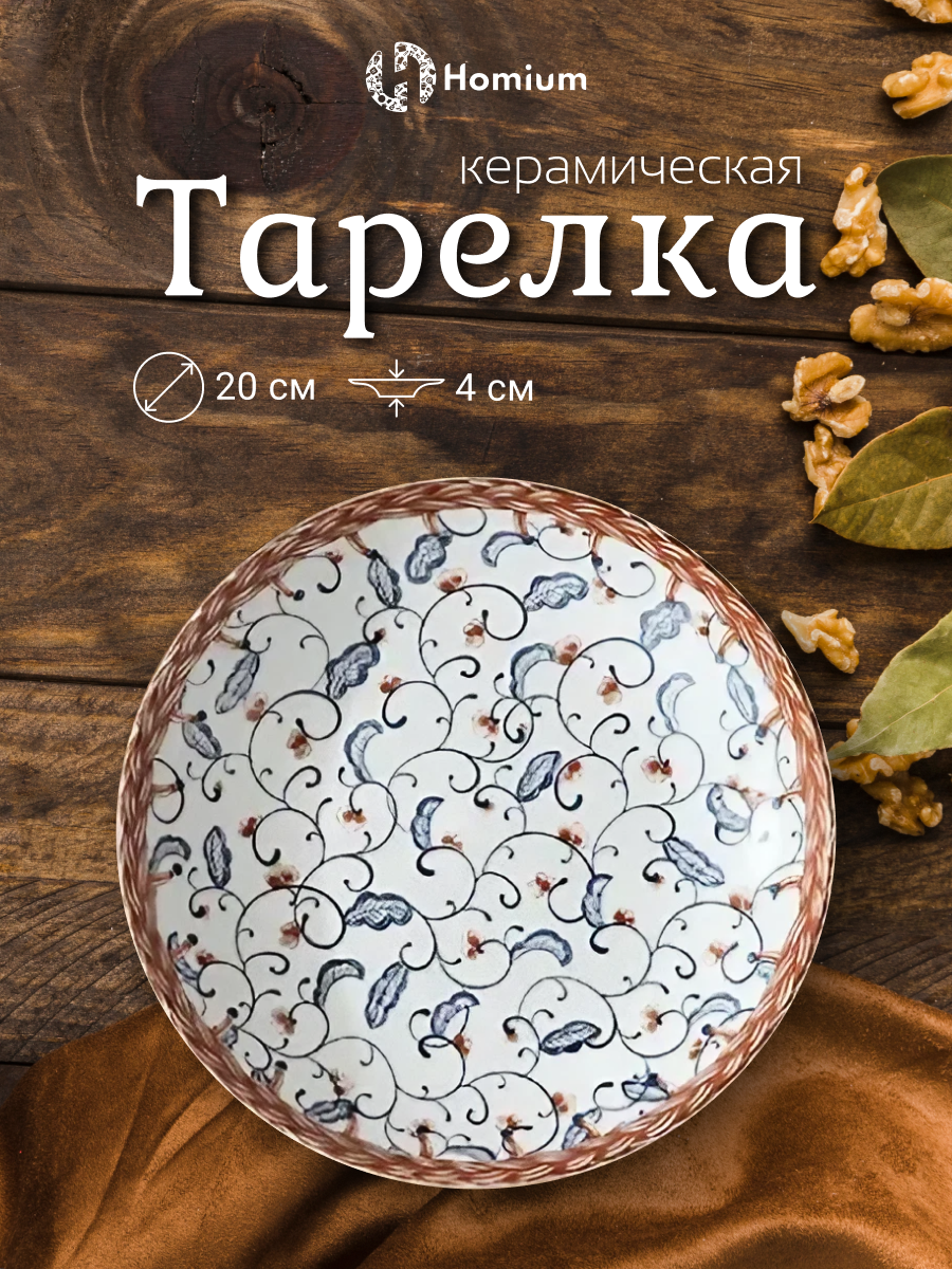 Тарелка обеденная Homium Kitchen, Japanese Collection, Очарование, D20см, керамическая, цвет синий/белый