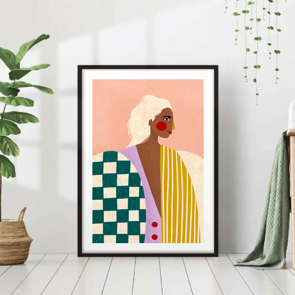 Постер "Яркая девушка в профиль" в черной рамке 40х50 см для интерьера на стену