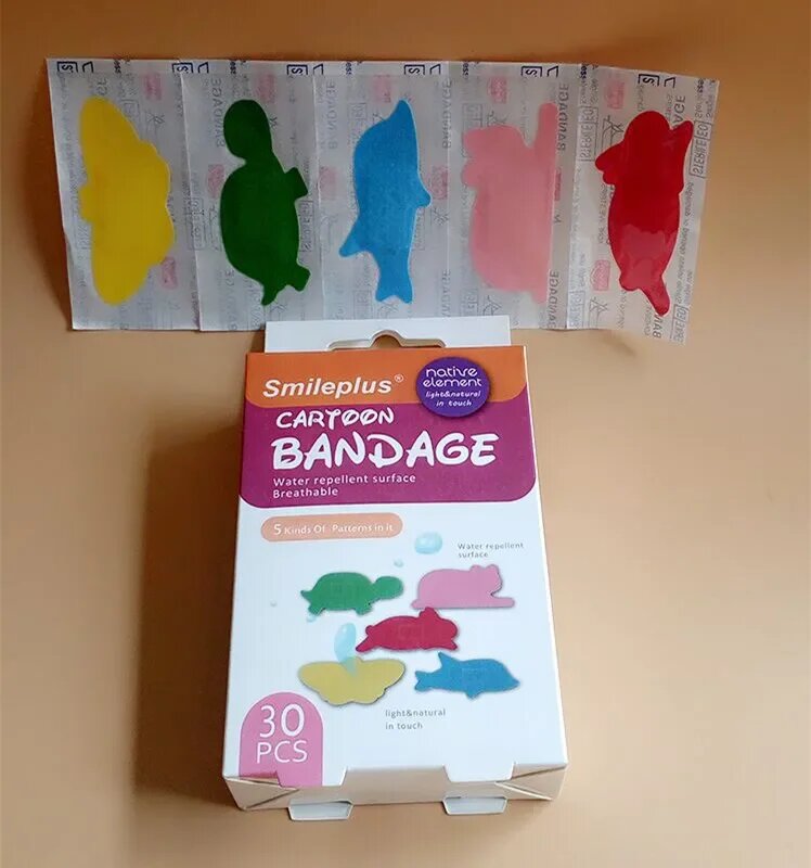 30 шт./кор. пластыри с героями мультфильмов, водонепроницаемые клейкие повязки с животными, пластыри для ран, пластыри, вспомогательные медицинские полоски для детей, комплект первой помощи
