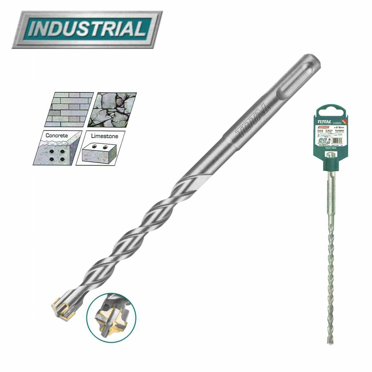 Бур по бетону, кирпичу, 6x 210 мм, SDS- Plus TOTAL TAC310603C