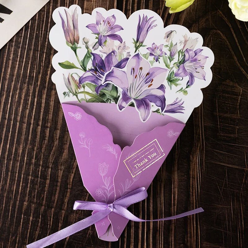 Открытка с гвоздиками MOONBIFFY Сиреневый, 1pcs, Thank You-purple