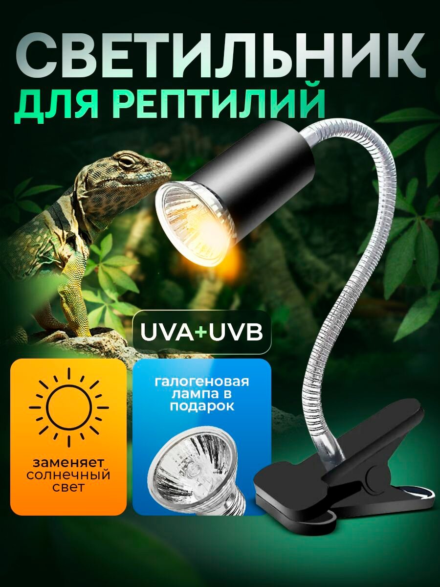Лампа для рептилий 2-в-1 – UVA + UVB, обогрев и ультрафиолет для черепах и ящериц