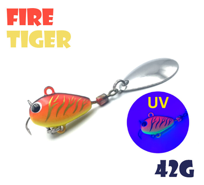 Блесна Тейл-Спиннер для рыбалки Uf-Studio Hurricane 42g #Fire Tiger