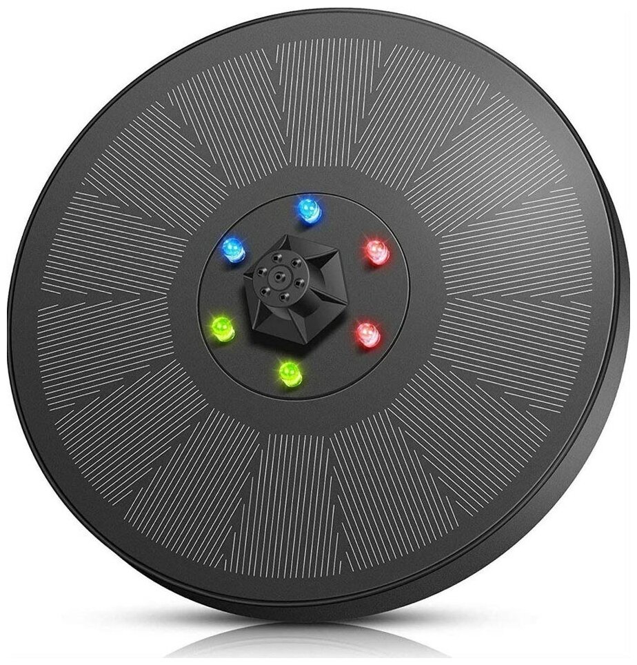 Плавающий Мини-фонтан с LED подсветкой на солнечной батарее / Фонтан садовый / Уличный фонтан