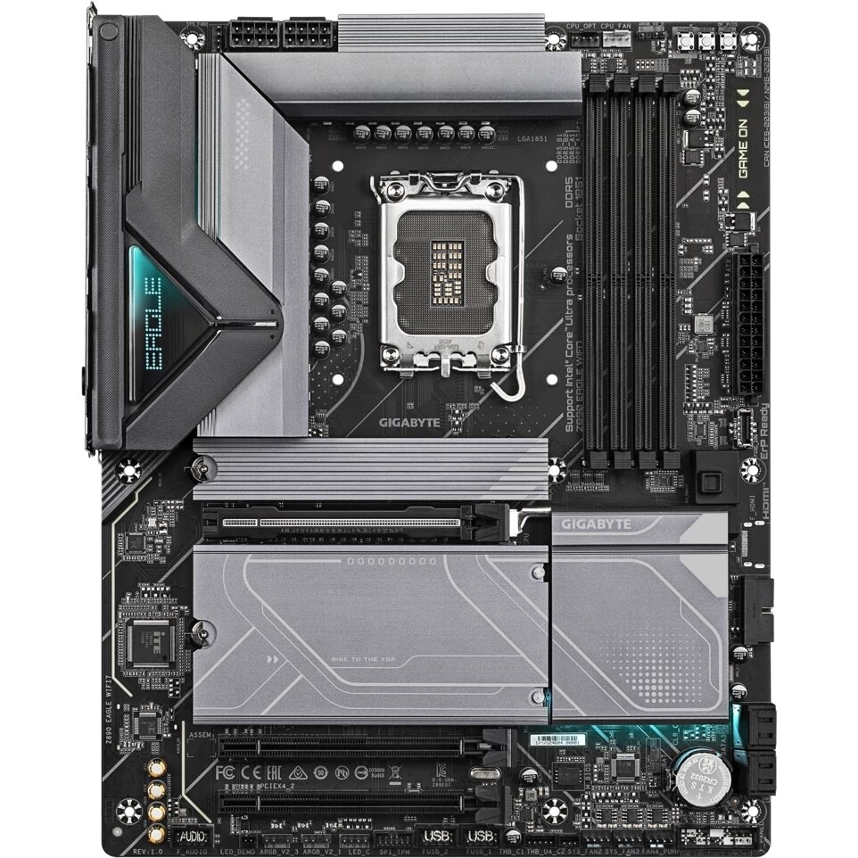 Материнская плата GIGABYTE Z890 EAGLE WIFI7, LGA 1851, Intel Z890, 4xDDR5, 4xSATA, 4xM.2, 1xPCI-E 5.0 x16, 2xPCI-E 4.0 x4, 1xDisplayPort, 1xUSB Type-C, 1x2.5Gb LAN, 2xUSB-A 3.2 Gen 2, 3xUSB-A 3.2 Gen 1, 4xUSB 2.0, 3x3.5 мм, 7.1, ATX