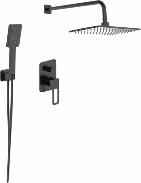 Душевой комплект IDDIS Slide SLIBL02i67 4 в 1, встраиваемый, с внутренней частью в комплекте, со смесителем, с тропическим душем, латунный, черный, матовый, душевая система