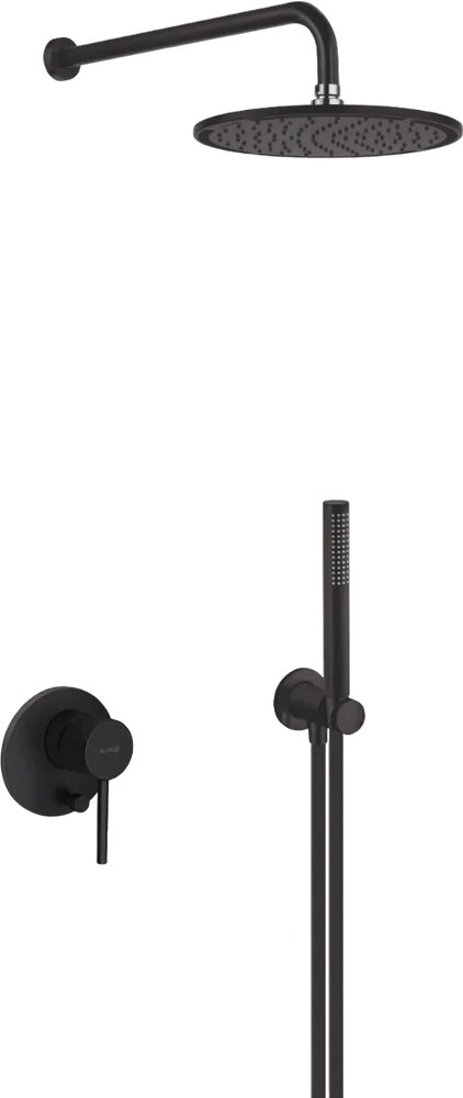 Душевой комплект Kludi Bozz 387363976 4 в 1, встраиваемый, с внутренней частью в комплекте, со смесителем, с тропическим душем, латунный, черный, матовый, душевая система